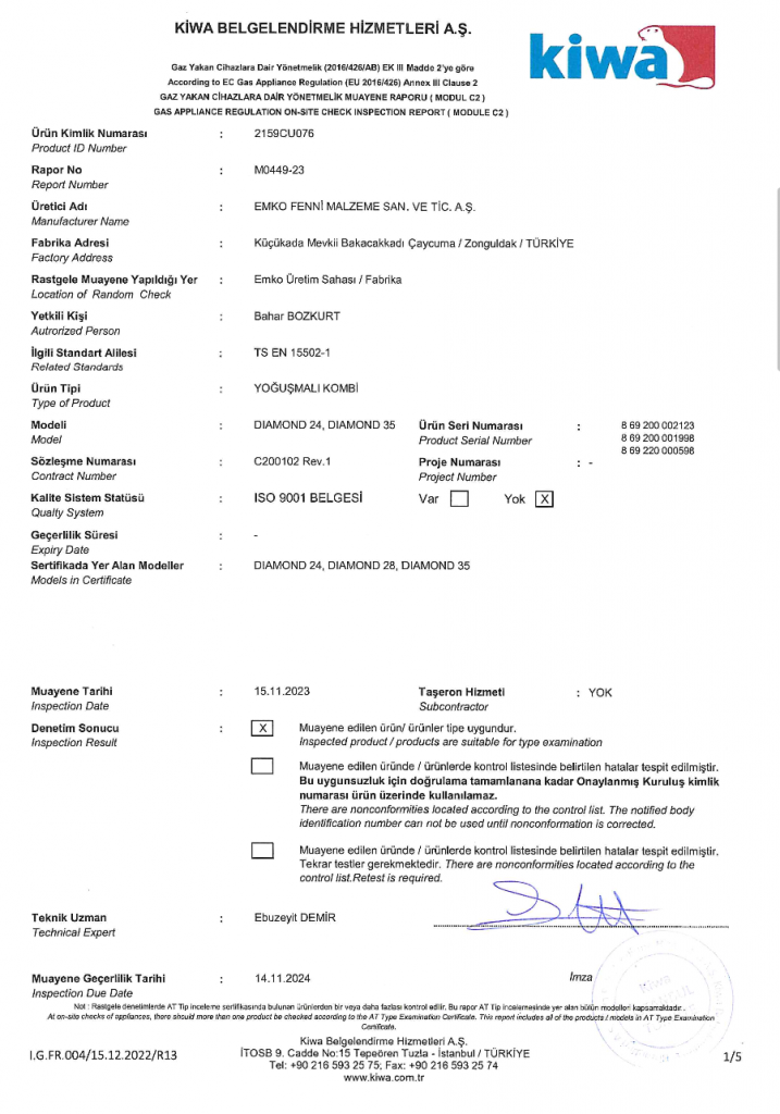 Yoğuşmalı Kombi Modül C2 Raporu – Emko Isıtma Sistemleri | Güven Veren ...